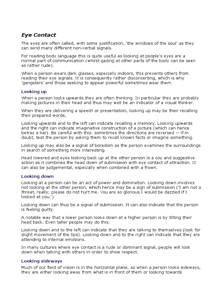 Eye Contact | PDF | Nonverbal Communication | Mental Processes
