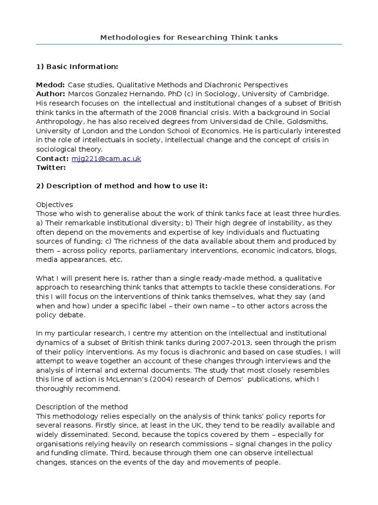Case Studies Methodology Brief | PDF | Think Tank | Qualitative Research
