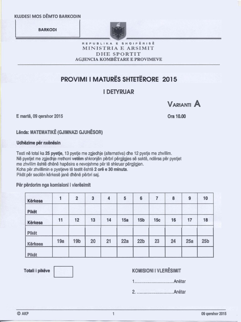 Testi "Matematikë", Gjimnaz Gjuhësor - Zgjidhja | PDF