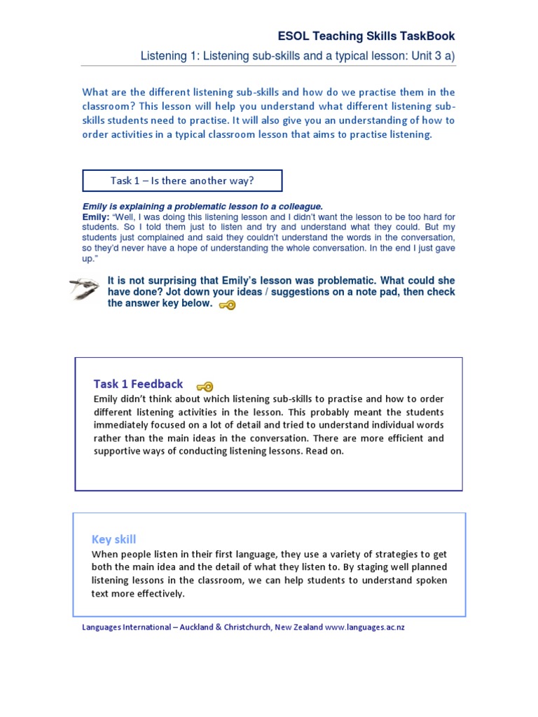 ESOL Listening Lesson Guide | PDF | Top Down And Bottom Up Design ...