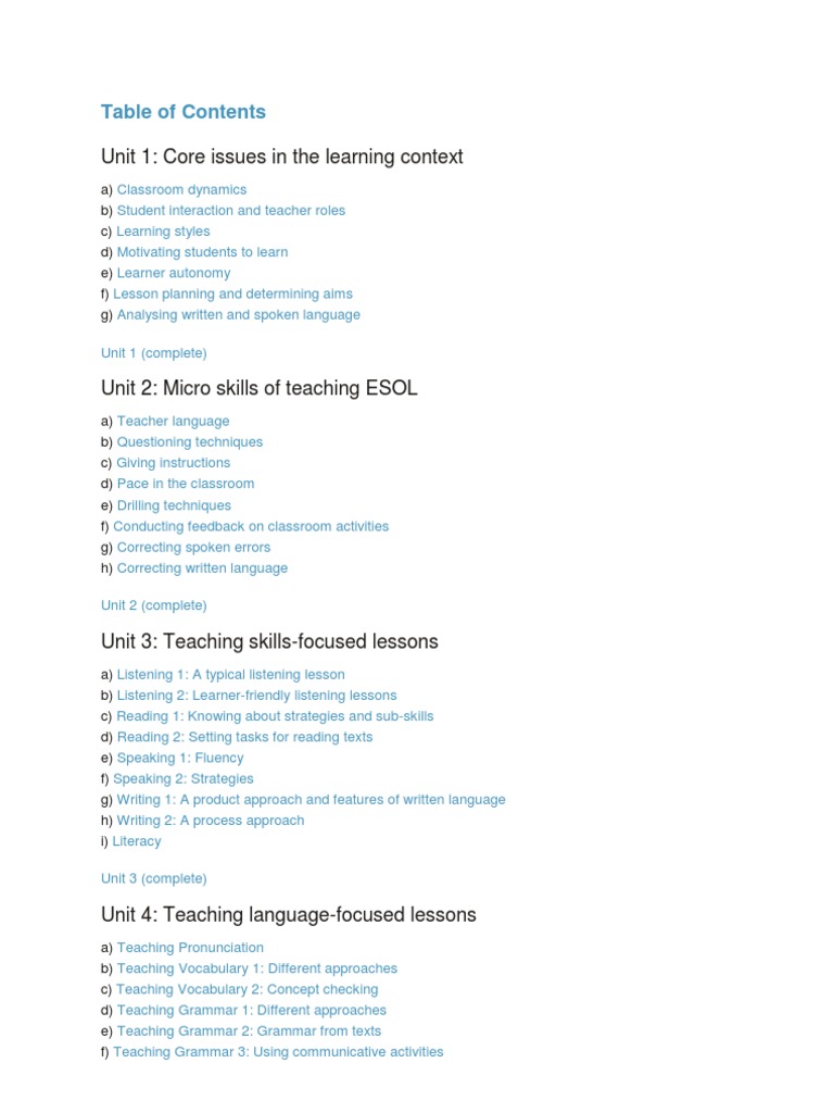Esol Teaching Skills Table of Contents | PDF | Applied Linguistics ...