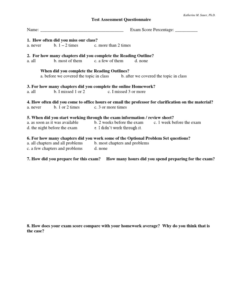 Test Assessment Questionnaire | PDF | Question | Test (Assessment)