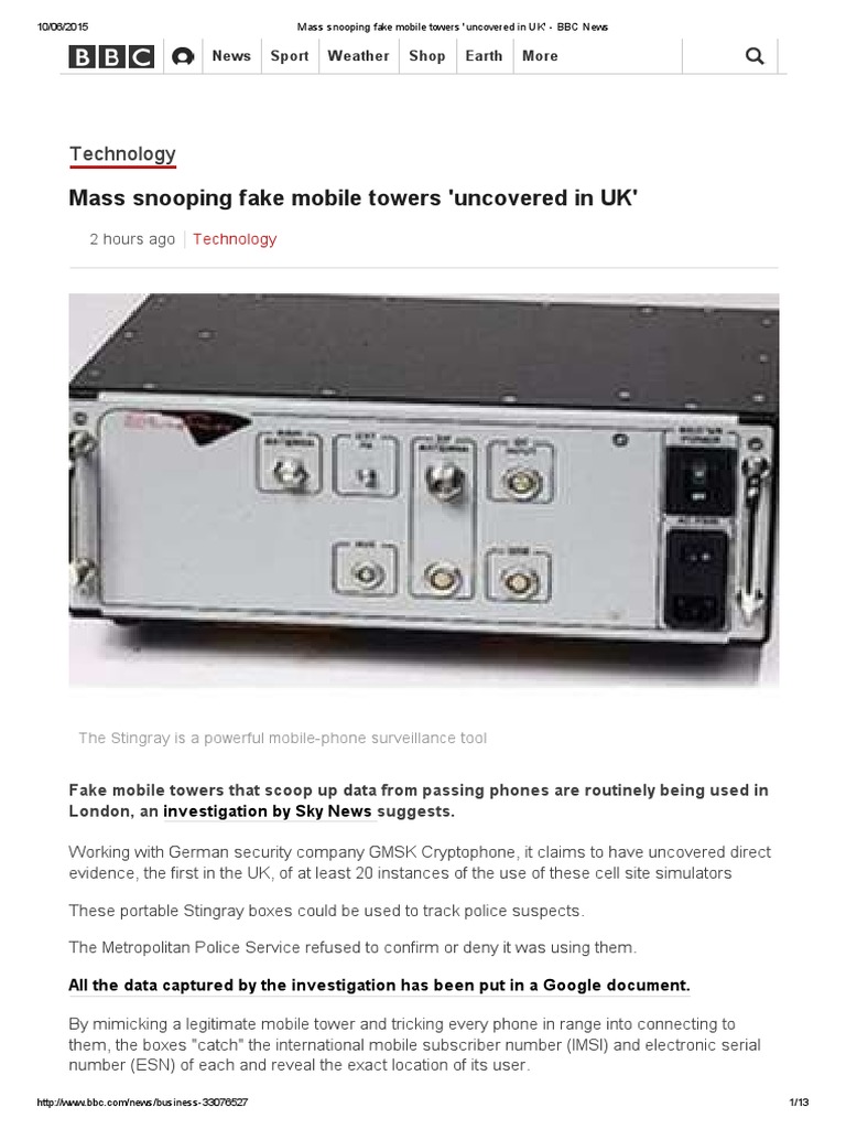 Mass Snooping Fake Mobile Towers 'Uncovered in UK' - BBC News | PDF ...