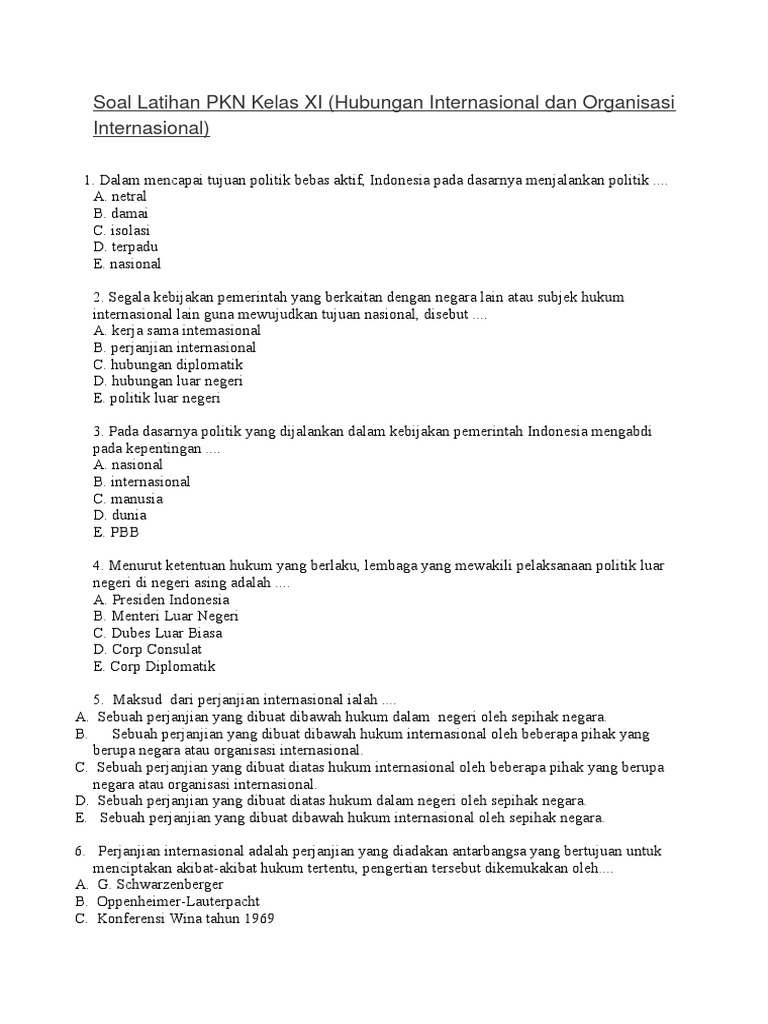 Soal Latihan PKN Kelas XI | PDF | Politik