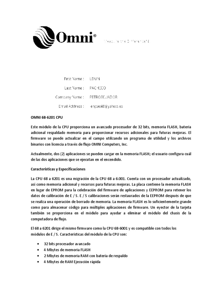 Omni 6000 Cpu 68 6201 | PDF | Arranque | Unidad Central de procesamiento