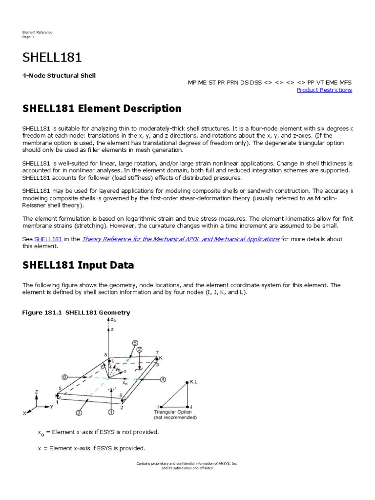 Elemento Tipo Shell 181 de ANSYS | PDF | Bending | Elasticity (Physics)