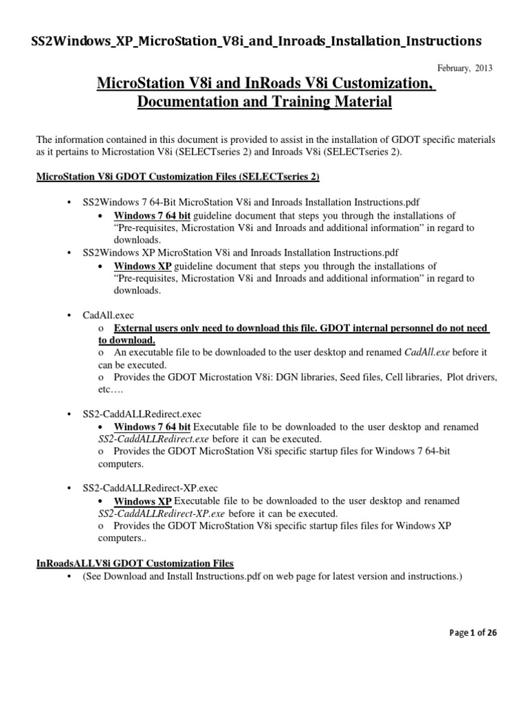 MicroStation V8i & InRoads SS2 Install Guide | PDF | Installation ...