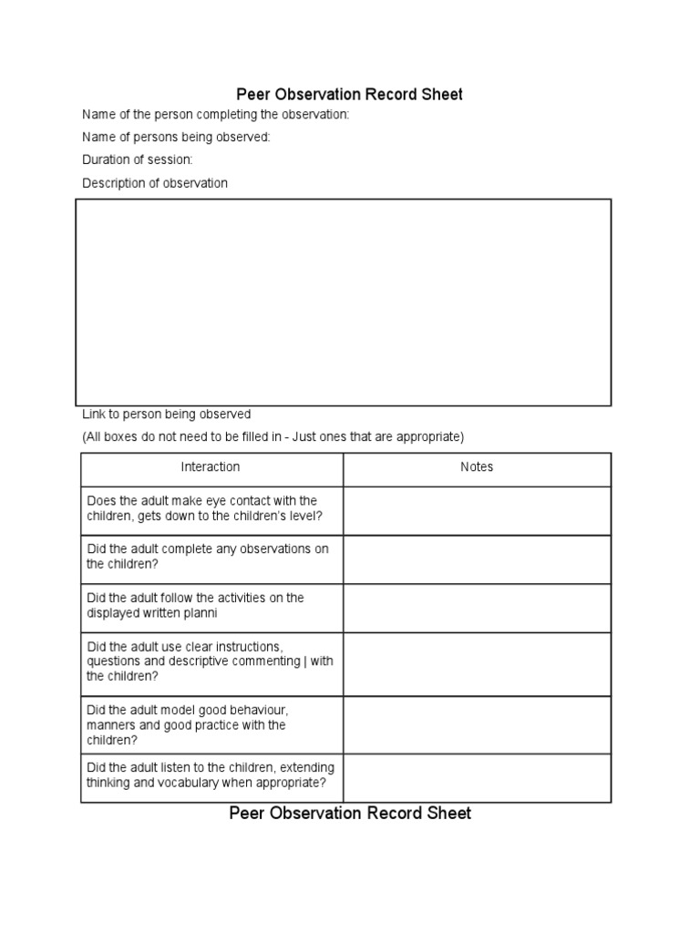 Peer Observation Record Template | PDF