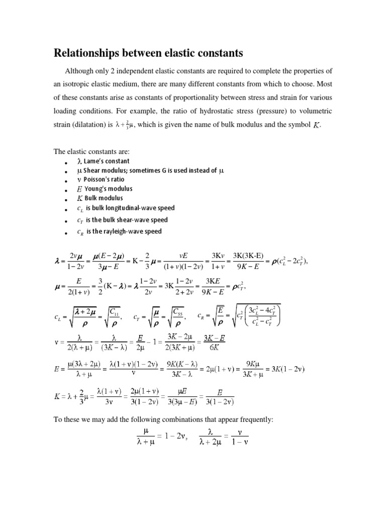 Elastic Constants Relationships Explained | PDF