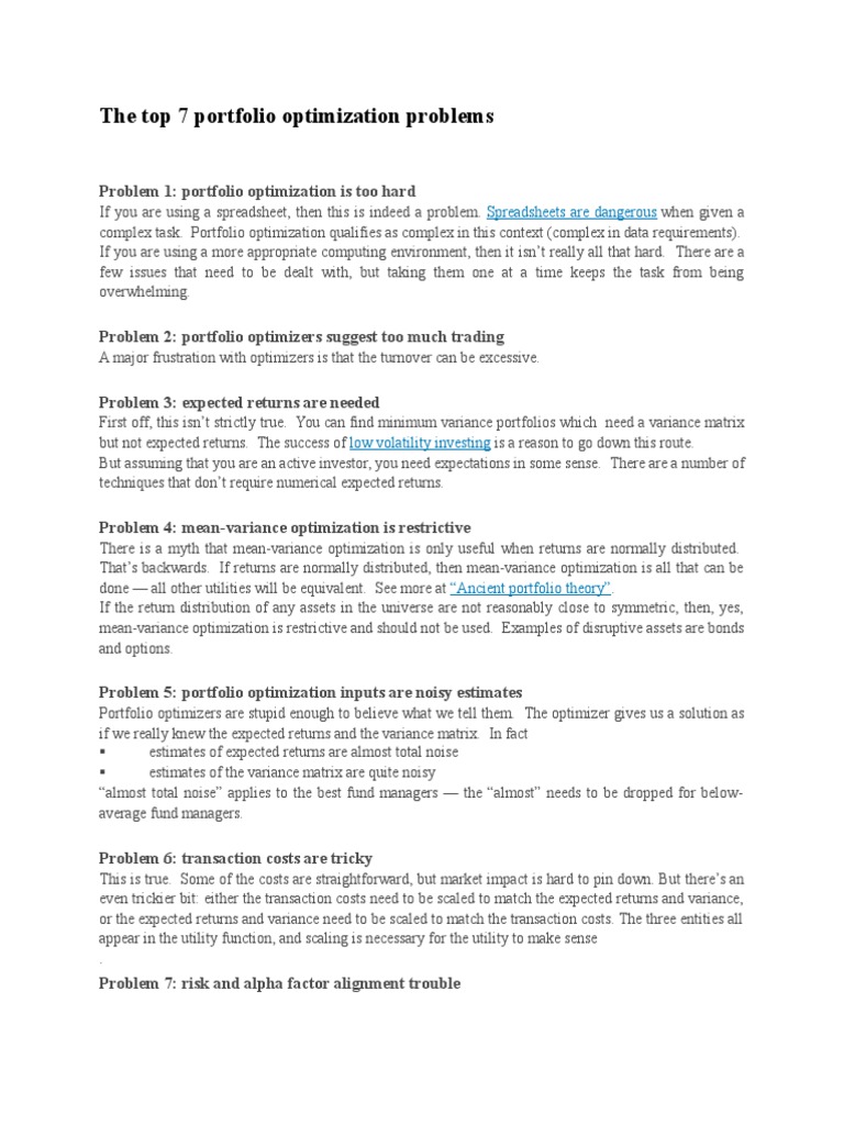 The Top 7 Portfolio Optimization Problems | PDF | Business The Top 7 Portfolio Optimization Problems | PDF | Business