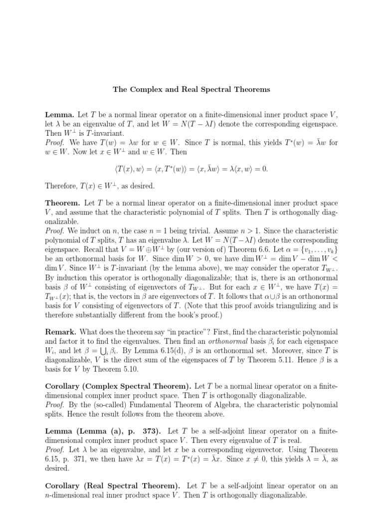 Spectral Theorem | PDF | Eigenvalues And Eigenvectors | Basis (Linear Algebra)