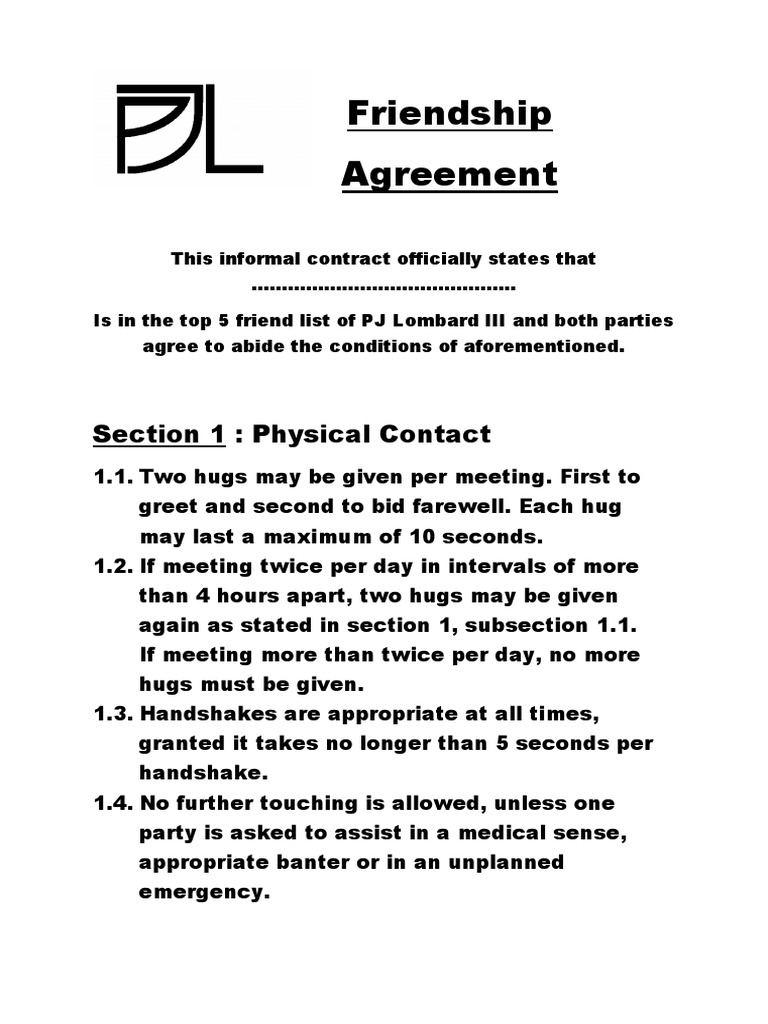 Friendship Agreement Template