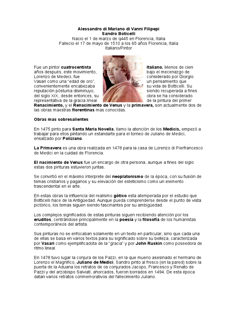Sandro Botticelli | PDF | Ciencias sociales | Arte