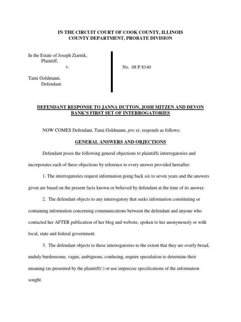 Defendants Interrogatory Answers | Discovery (Law) | Complaint