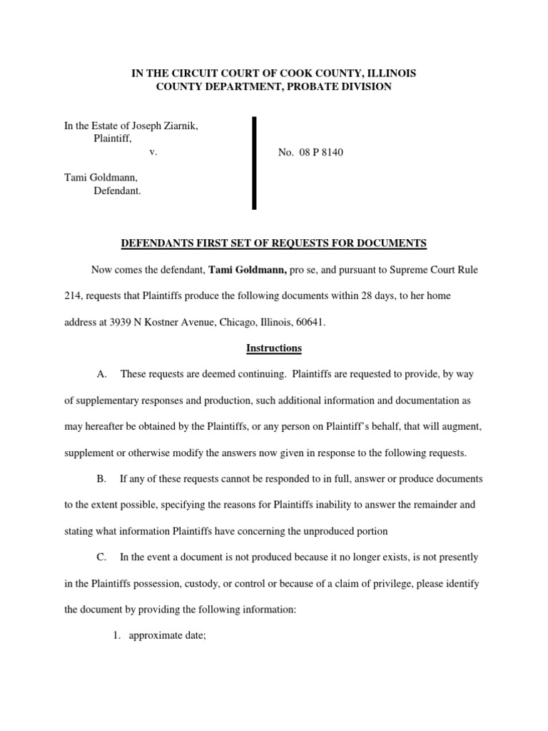 Defendant Document Request Defamation | Lawsuit | Banks