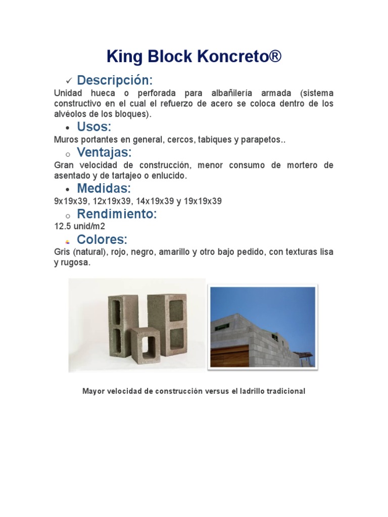 King Block Koncreto®: Bloques para Albañilería | PDF