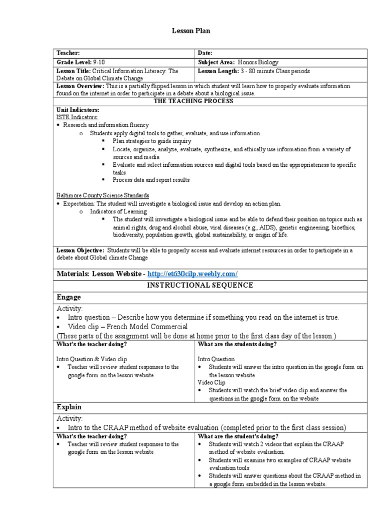 Climate Change Debate Lesson Plan | PDF | Information Literacy | Lesson ...
