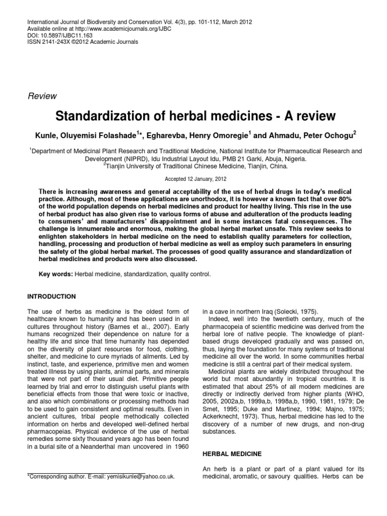 Standardization of Herbal Medicines - A Review | PDF | Chromatography ...
