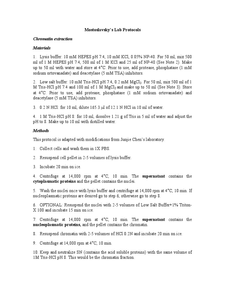 Chromatin Extraction Protocol | PDF | Science & Mathematics