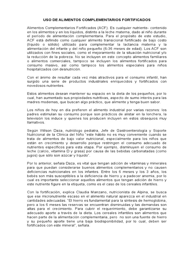 Uso de Alimentos Complementarios Fortificados | PDF | Alimentos | Nutrición