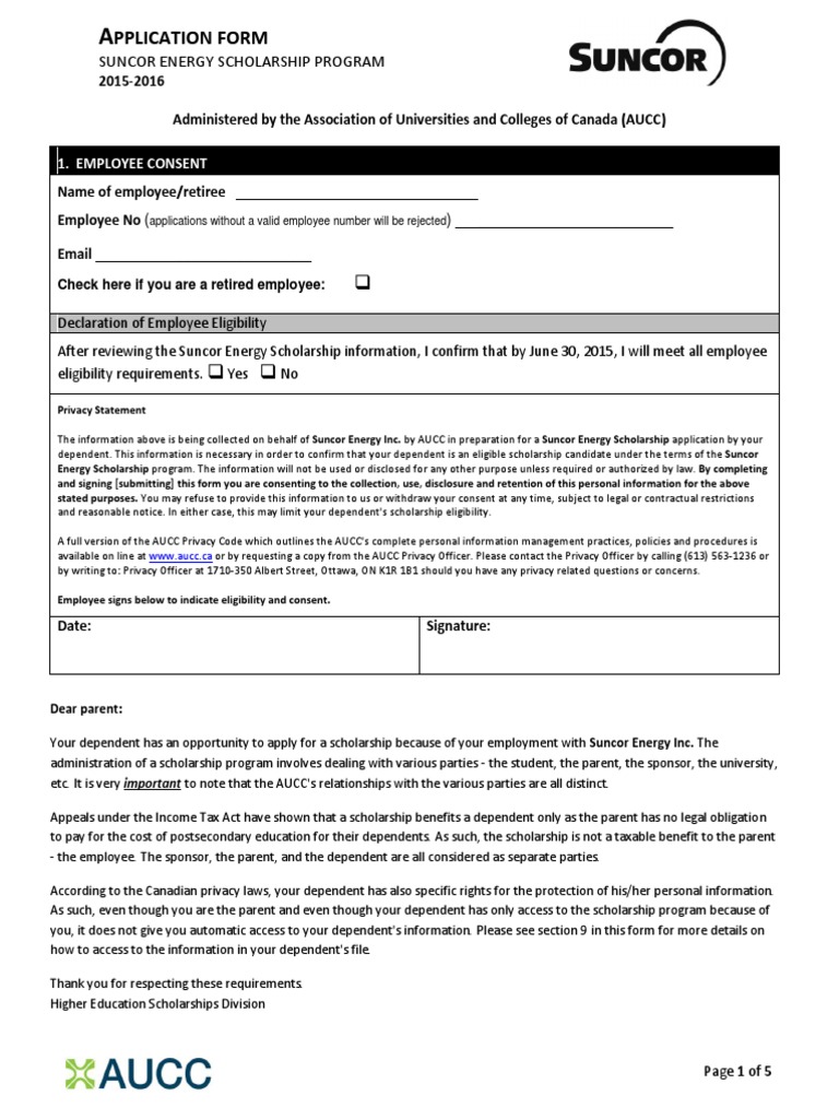 Suncor Energy Scholarship Form | PDF | Personally Identifiable ...