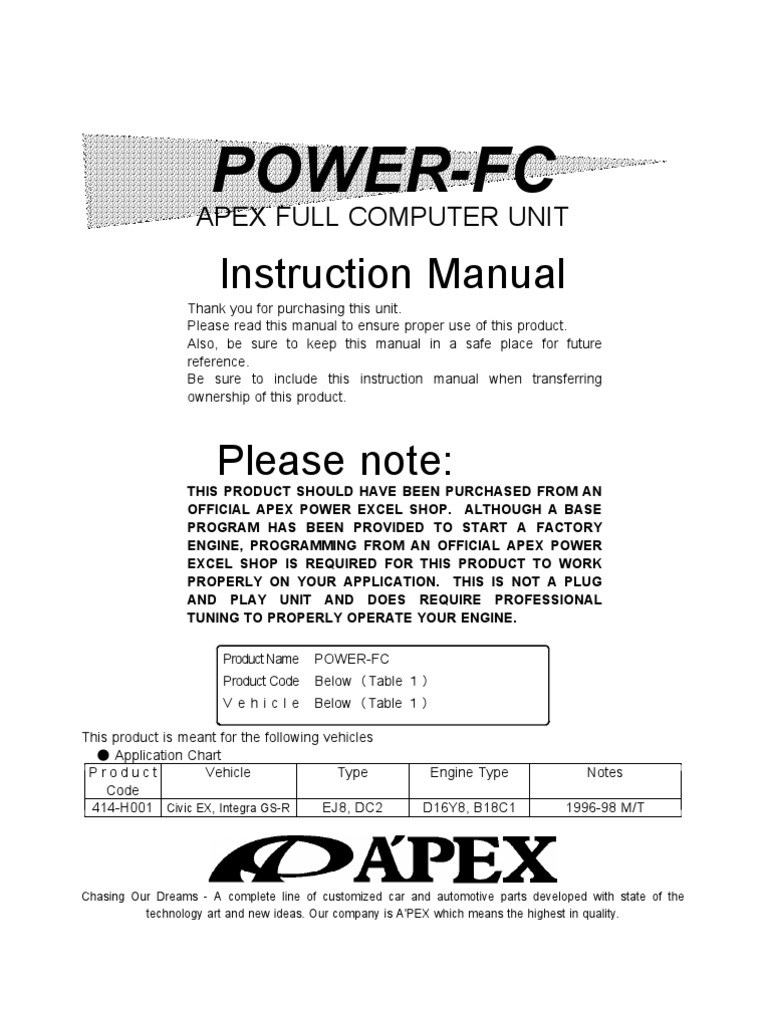 Apexi Powerfc Instruction Manual | PDF | Throttle | Fuel Injection