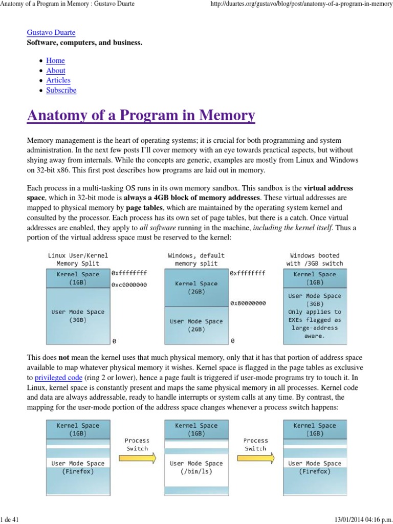 Anatomy of A Program in Memory - Gustavo Duarte | PDF | Operating System | Computer Programming