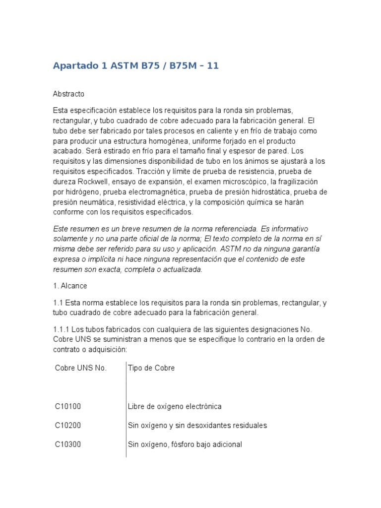 Astm B75 | PDF | Cobre | Tubería (transporte de fluidos)