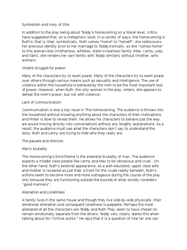 Symbolism and irony in The Homecoming | PDF