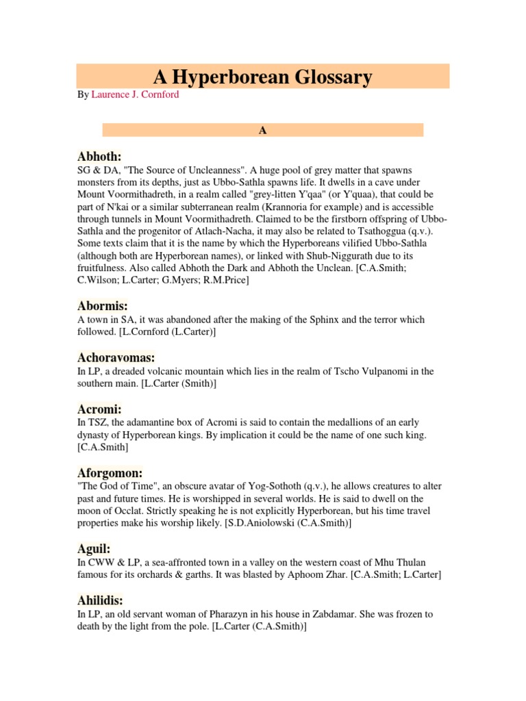 Clarke A. Smith A Hyperborean Glossary | PDF | Cthulhu Mythos | H. P ...