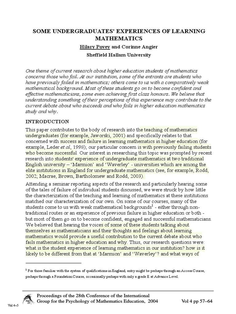 Undergrad Experience Mathematics Pdf Teaching Mathematics Academia