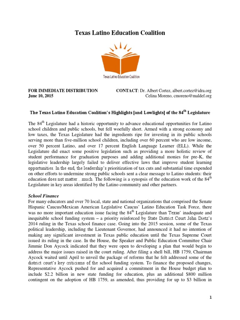 TLEC Post-Session Statement 6-10-15 FINAL | PDF | School Voucher | Texas