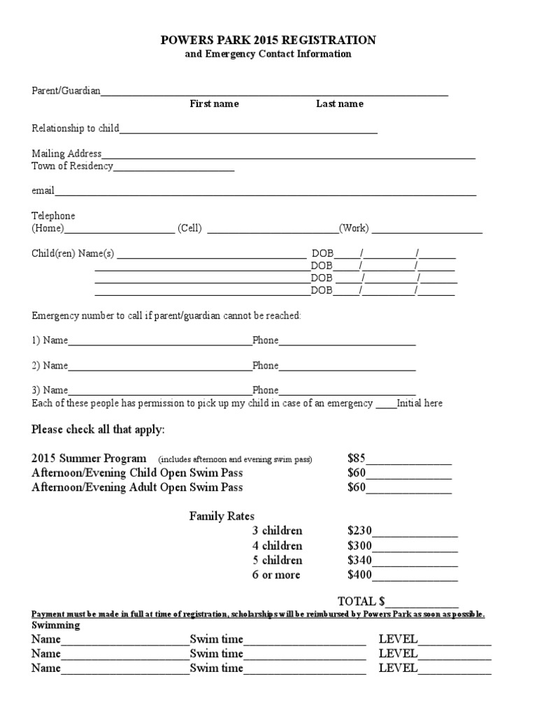 Powers Park 2015 Registration Form | PDF | Career & Growth | Social Science