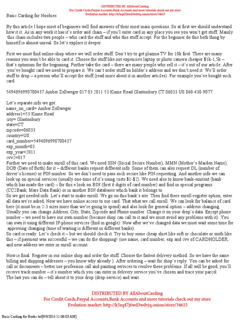 Basic Carding For Noobs | PDF