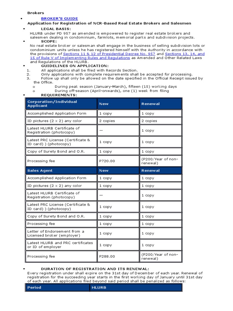HLURB Procedure | PDF | Real Estate Broker | Surety Bond