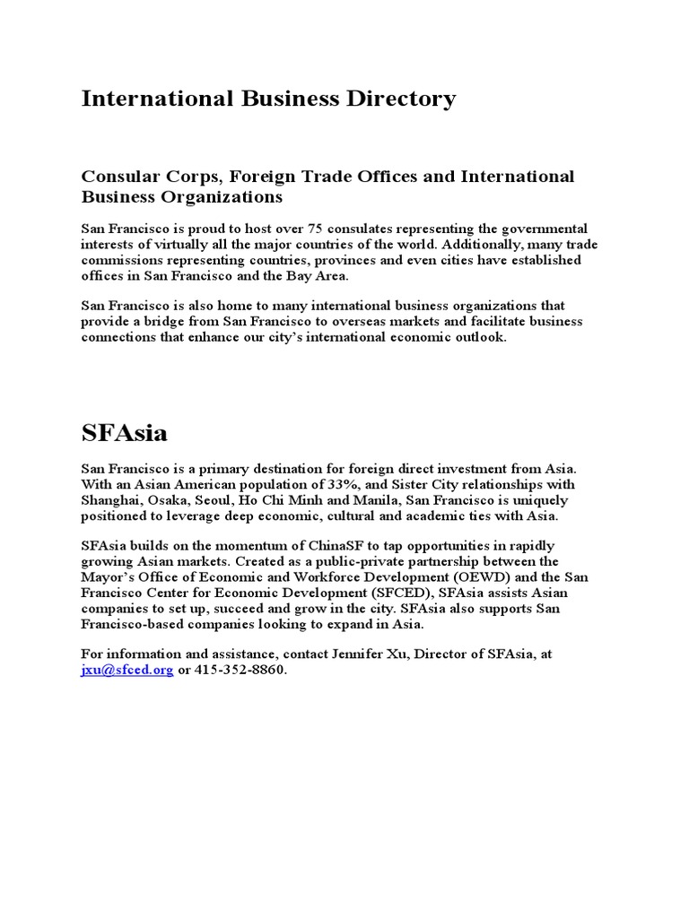 San Francisco International Business Directory | PDF | Consul ...