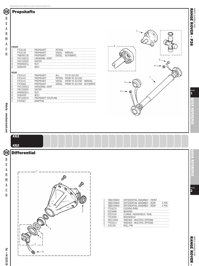 Range Rover P38 Parts Catalogue | PDF | Transmission (Mechanics) | Axle