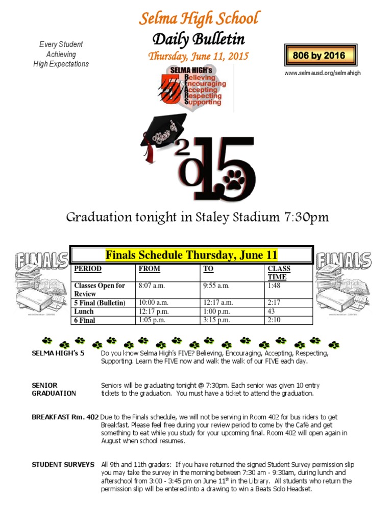 Selma High School Graduation Bulletin | PDF