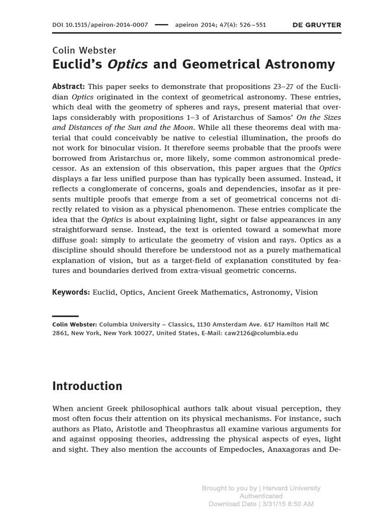 Euclid's Optics | PDF | Euclidean Geometry | Sphere