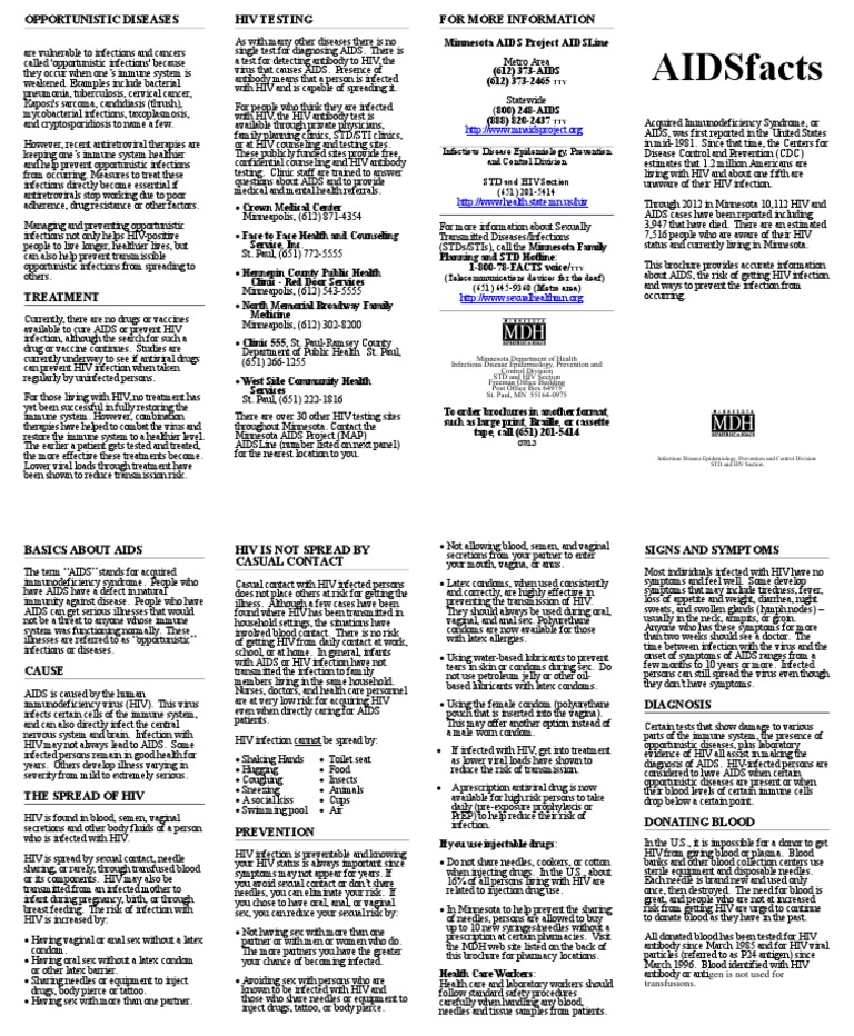 Aidsfacts: Minnesota Aids Project Aidsline | PDF | Hiv/Aids | Sexually ...