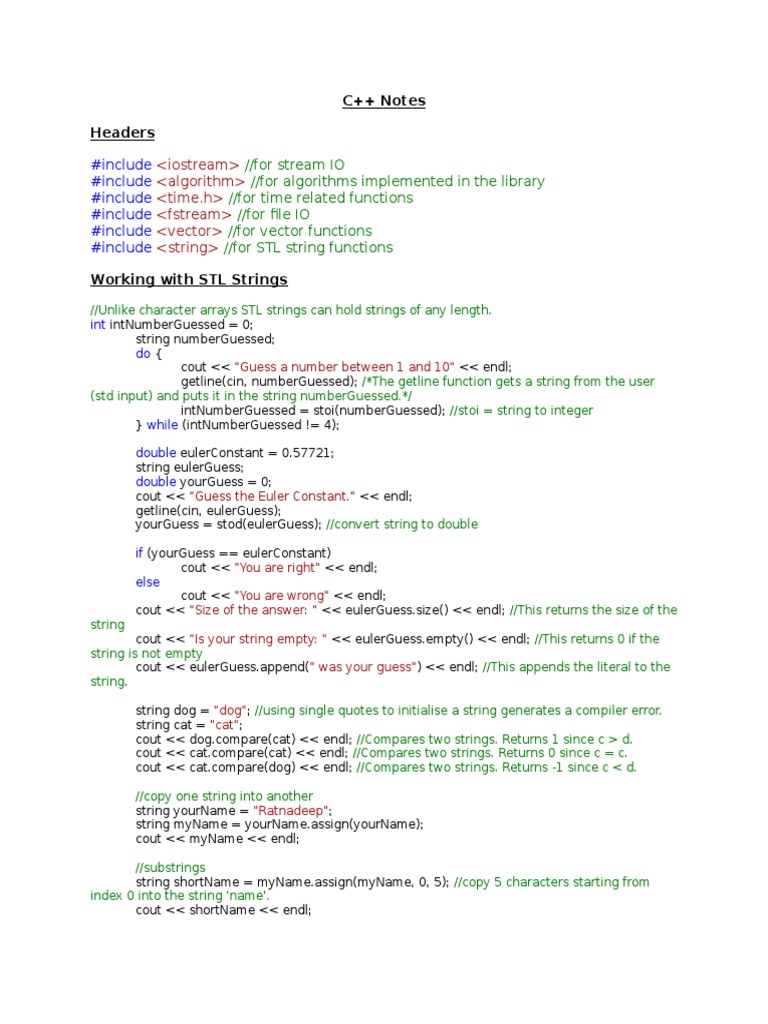 C++ Short Notes | PDF | Array Data Structure | Method (Computer ...