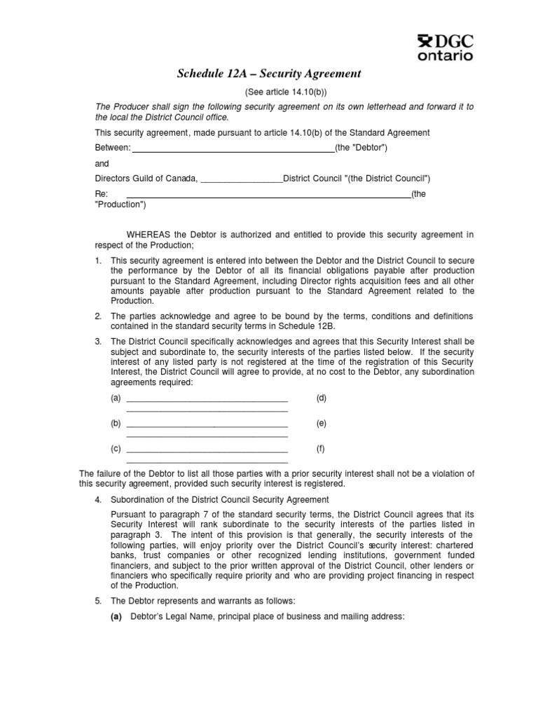 Schedule A Security Agreement | PDF | Security Interest | Loans