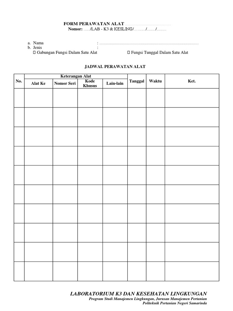 FORM Alat Perawatan | PDF