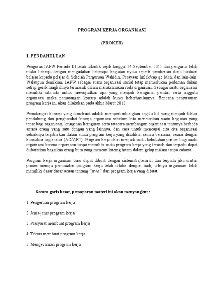 Program Kerja Organisasi | PDF