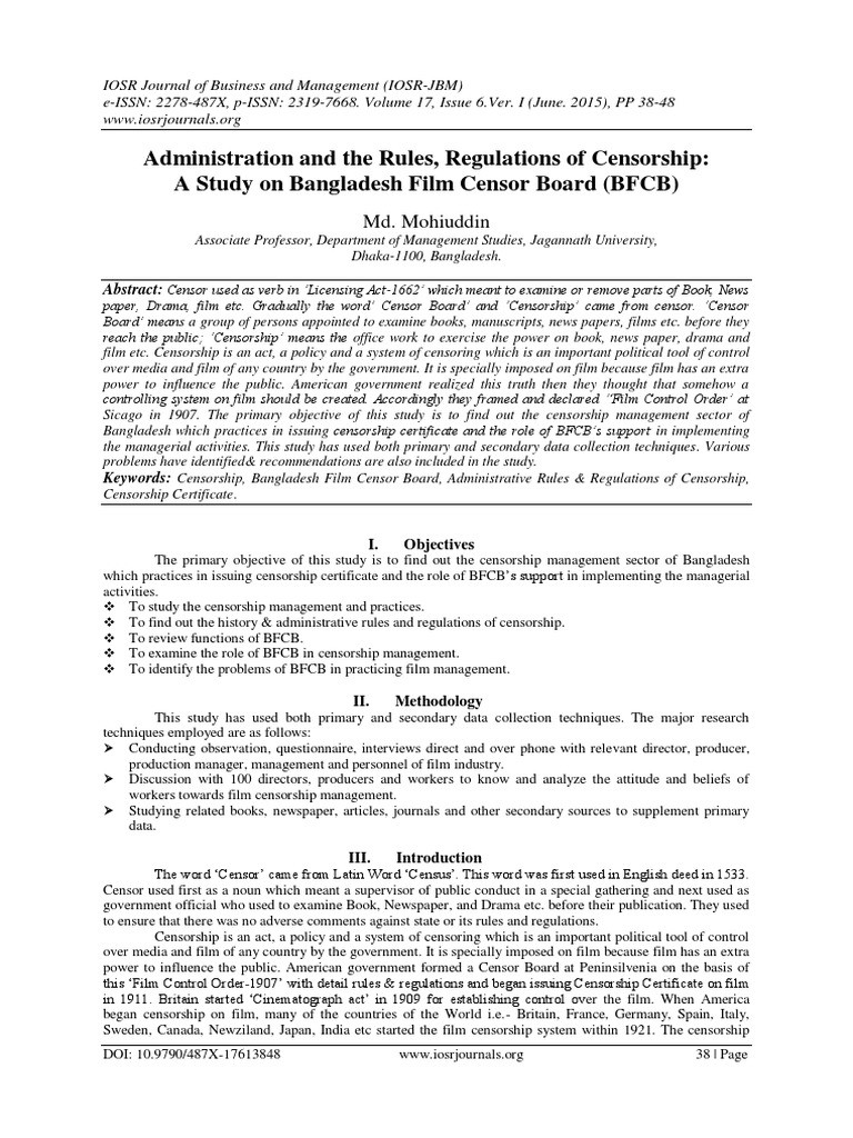 Administration and The Rules, Regulations of Censorship: A Study On ...