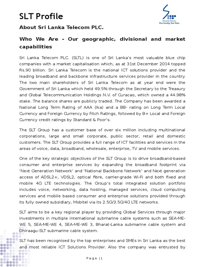 SLT Group Profile | PDF | Internet Service Provider | Telecommunication