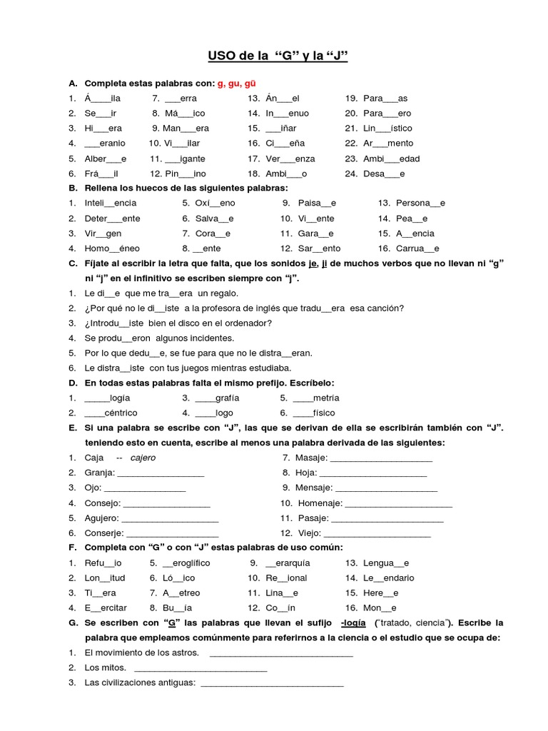 Ortografía - La G y La J | PDF