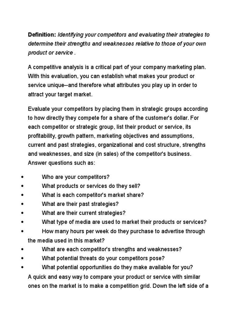 Definition Competitor Analysis | PDF | Swot Analysis | Strategic Management