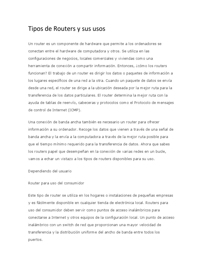Tipos de Routers y Sus Usos | PDF | Conmutador de red | Enrutador ...