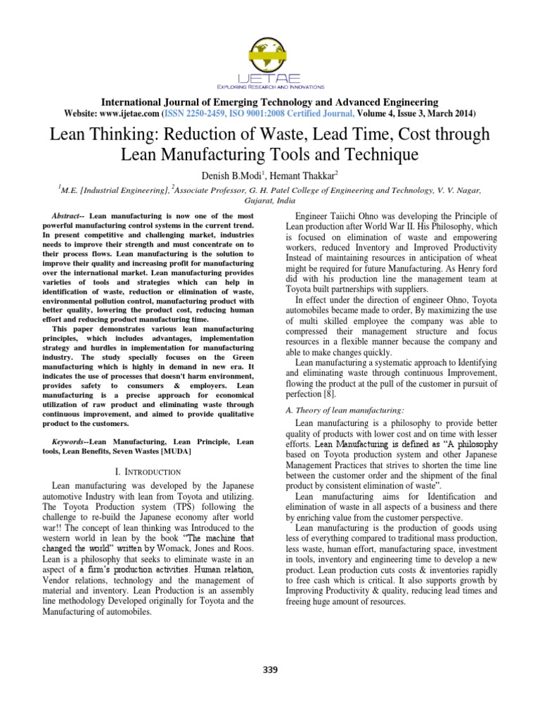 Lean Thinking - Reduction of Waste, Lead Time, Cost Through Lean ...